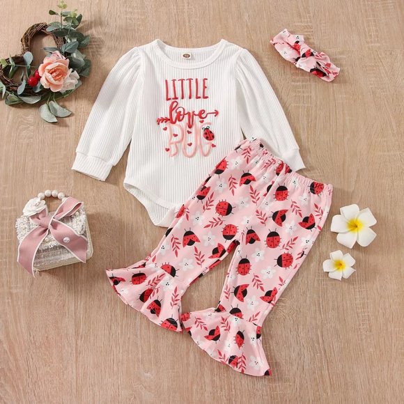 Matching Sets | Valentines Day Little Love Bug Ladybug Baby Girls Bell ...